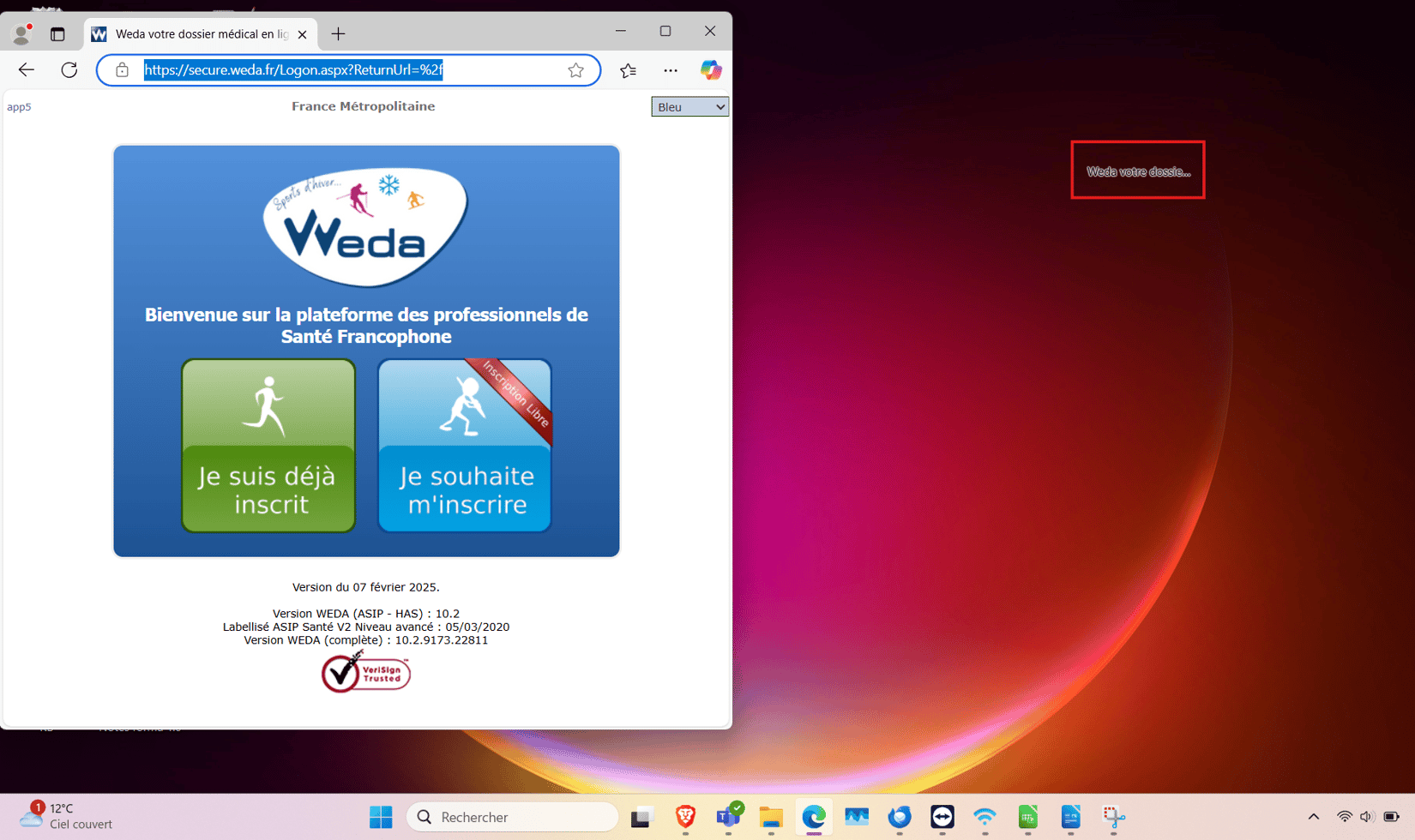 Raccourci WEDA sur Windows