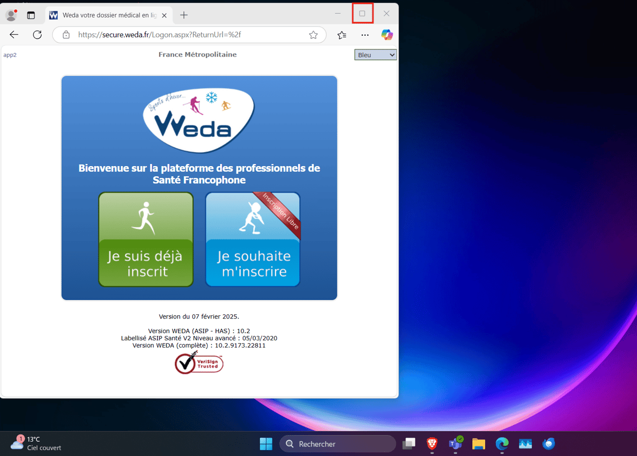 Raccourci WEDA sur Windows